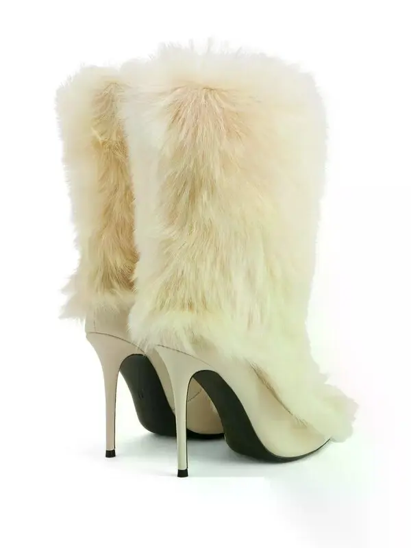 GIUSEPPE ZANOTTI Cream White Leather Shearling High Heel Boots