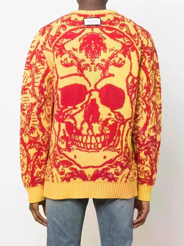 Philipp Plein Skull Intarsia Knit Jumper - Yellow