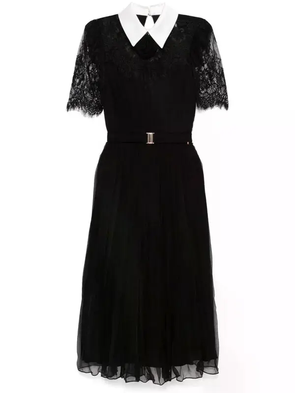 NISSA Lace-detailed Silk Midi Dress