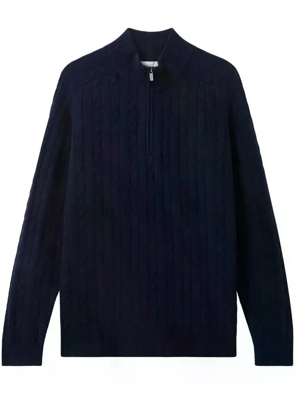 Pringle Of Scotland Lambswool Cable Knit Quarter Zip Sweater - Blue