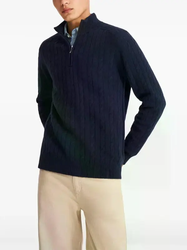 Pringle Of Scotland Lambswool Cable Knit Quarter Zip Sweater - Blue