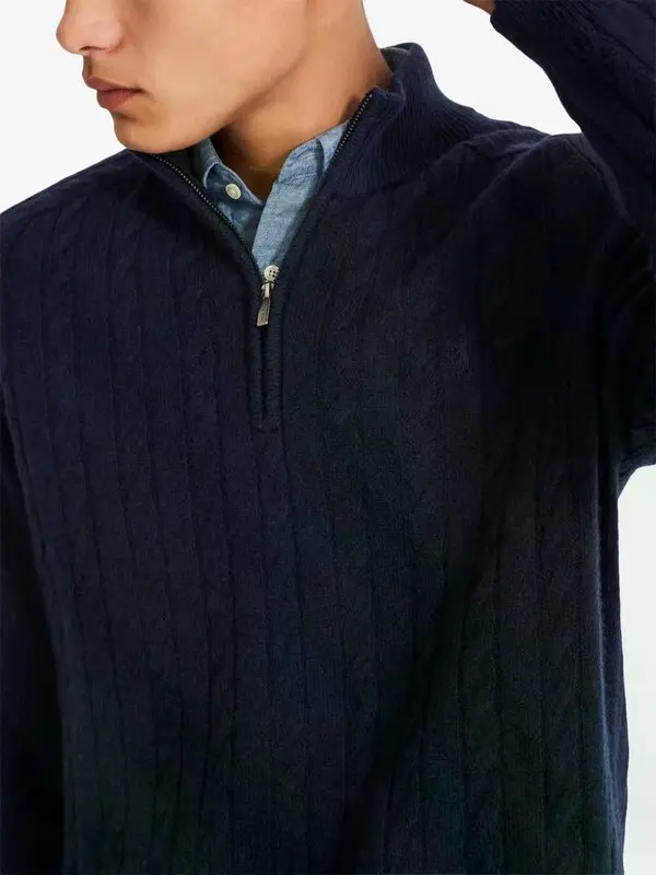 Pringle Of Scotland Lambswool Cable Knit Quarter Zip Sweater - Blue