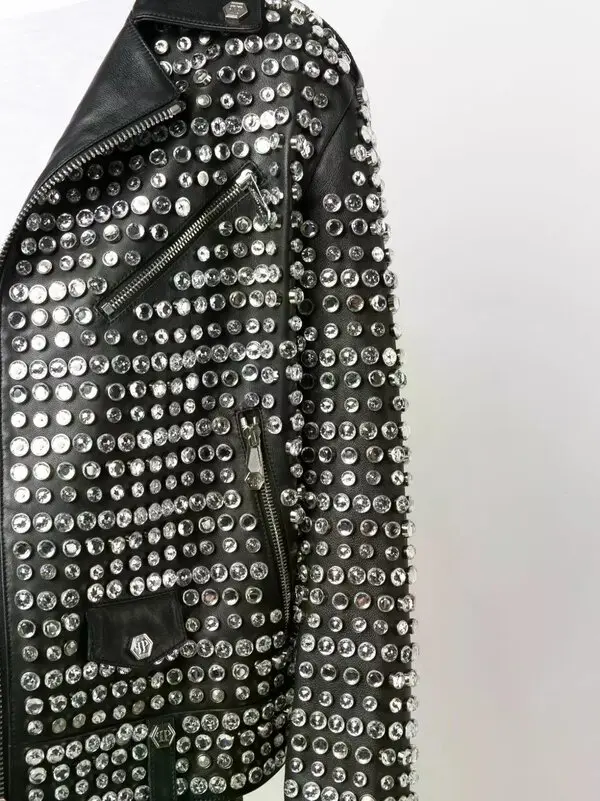 Philipp Plein Embellished Leather Biker Jacket