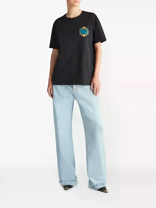 Etro Embroidered Cotton T-shirt With Pegaso Motif