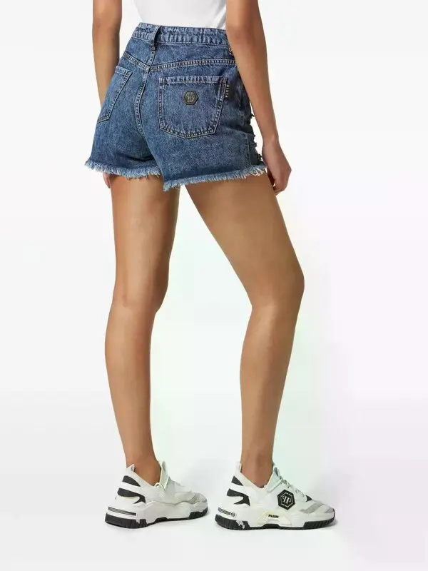 Philipp Plein Mid-rise Ripped Denim Shorts