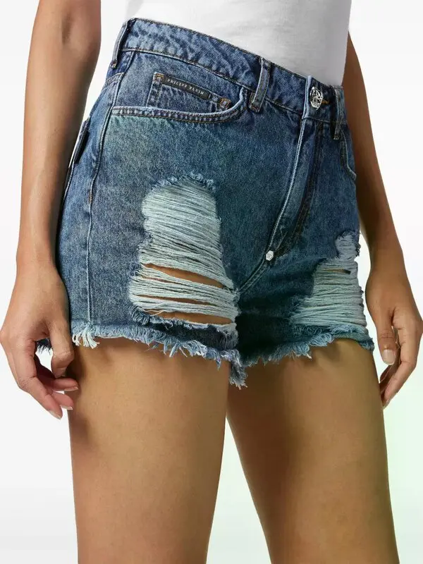 Philipp Plein Mid-rise Ripped Denim Shorts