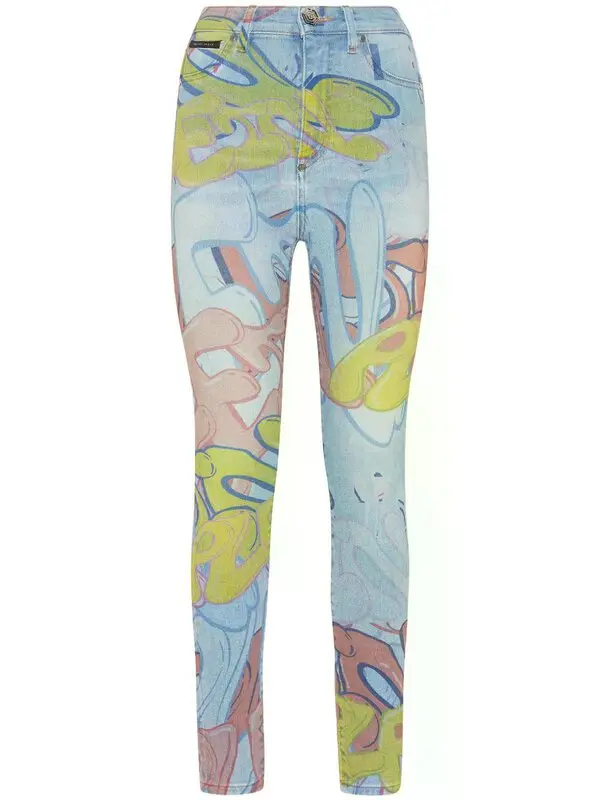 Philipp Plein Graffiti-print Skinny Jeans - Blue