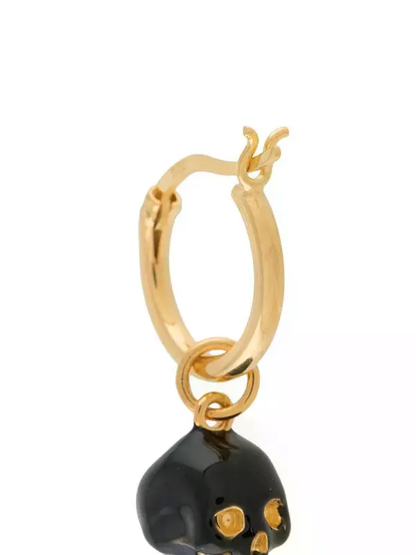 TRUE ROCKS Plated Silver Skull Charm Hoop Earring - Gold