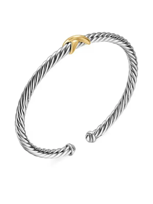 David Yurman 14k Yellow Gold And Sterling Cable Flex X Station Bangle