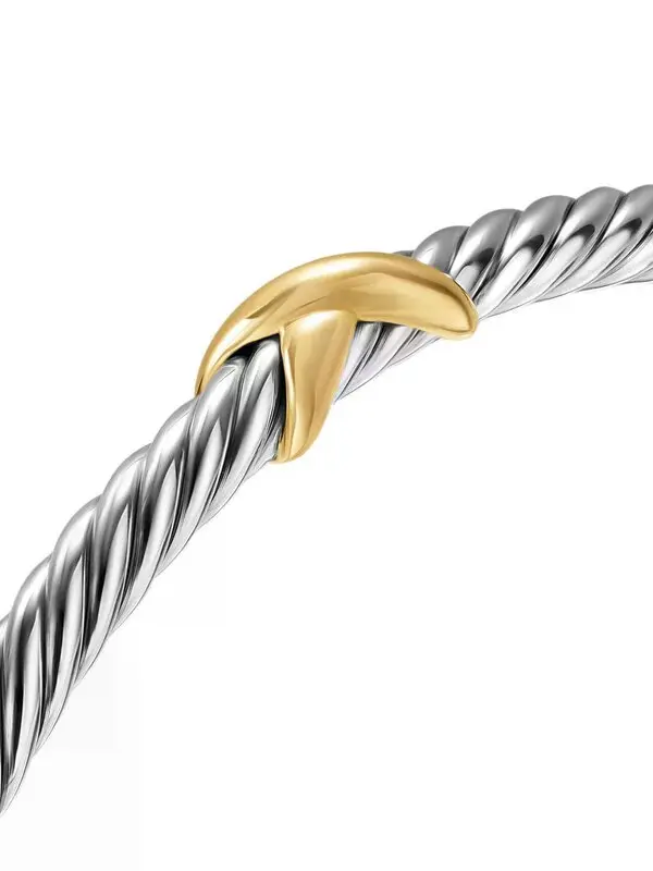 David Yurman 14k Yellow Gold And Sterling Cable Flex X Station Bangle