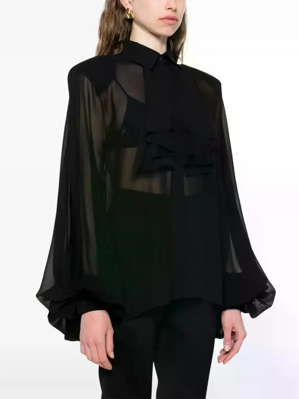 M.MARQUISE Long Puff Sleeve Blouse With Attached Scarf