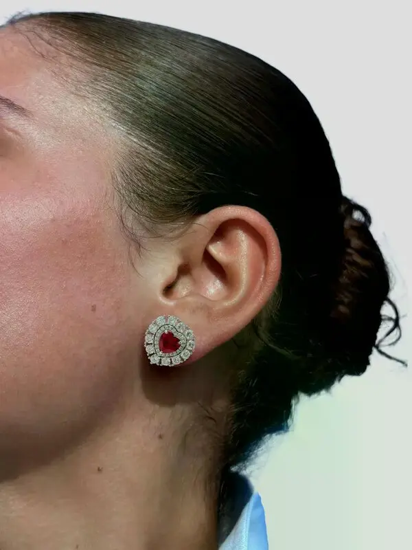 JUWELINA PARIS Ember Ruby Heart Stud Earrings