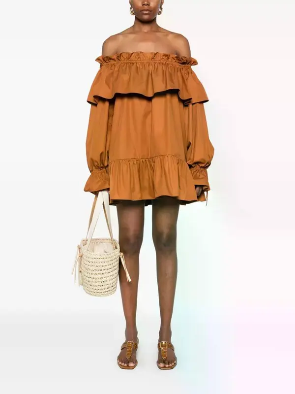 Saint Laurent Ruffled Mini Dress - Brown