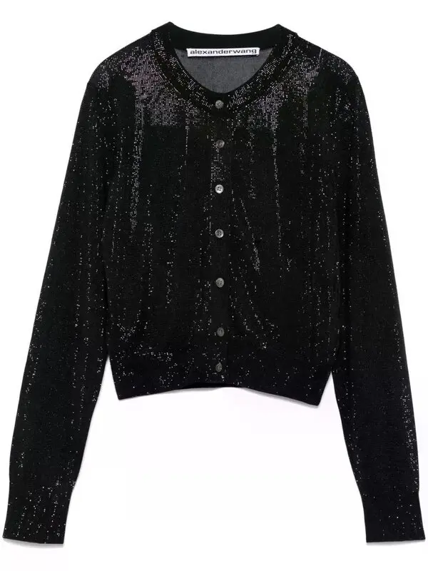 Alexander Wang Cropped Rhinestone Embellished Cardigan - Black