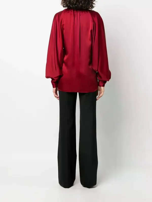 DEL CORE Pleated Pussy-bow Satin Blouse