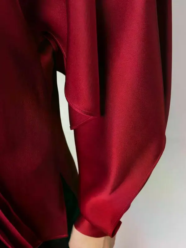 DEL CORE Pleated Pussy-bow Satin Blouse