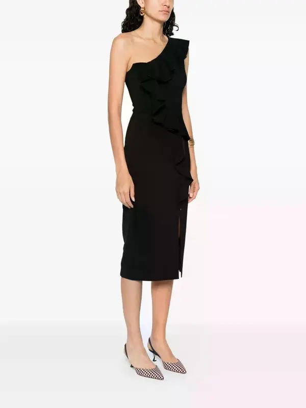NISSA Asymmetrical Ruffled Dress - Black