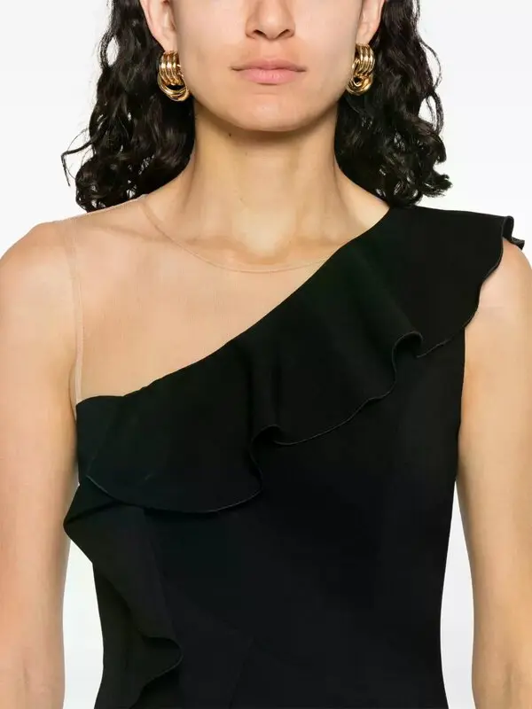 NISSA Asymmetrical Ruffled Dress - Black