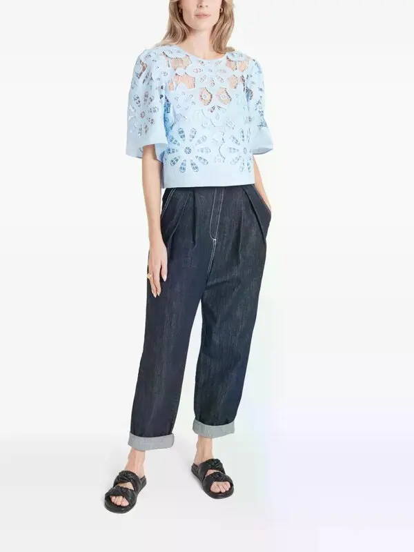 TEMPERLEY LONDON Guinevere Embroidered Lace Top - Blue