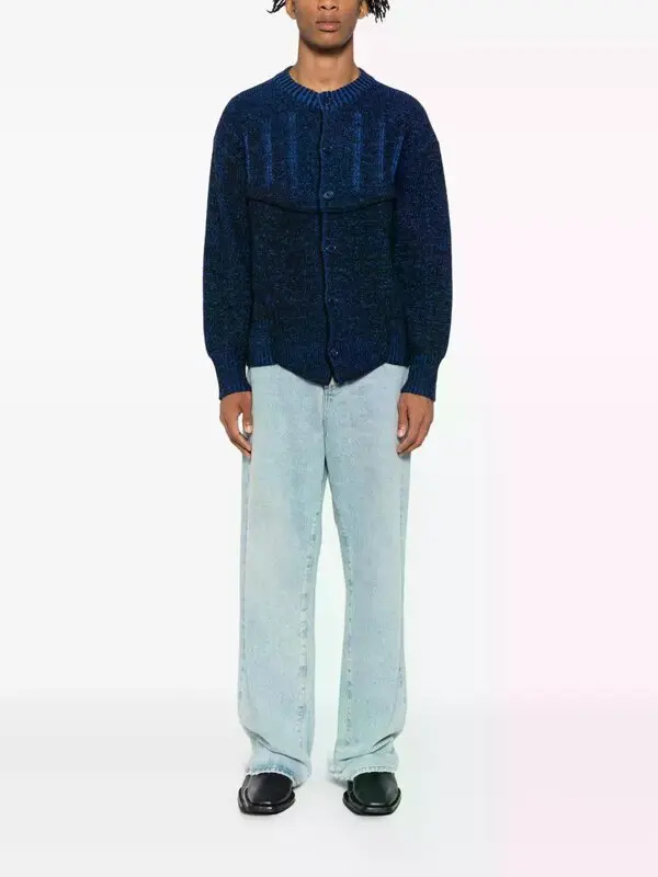 JUNTAE KIM Ribbed Knit Mélange Cardigan With Raised Seam Detail