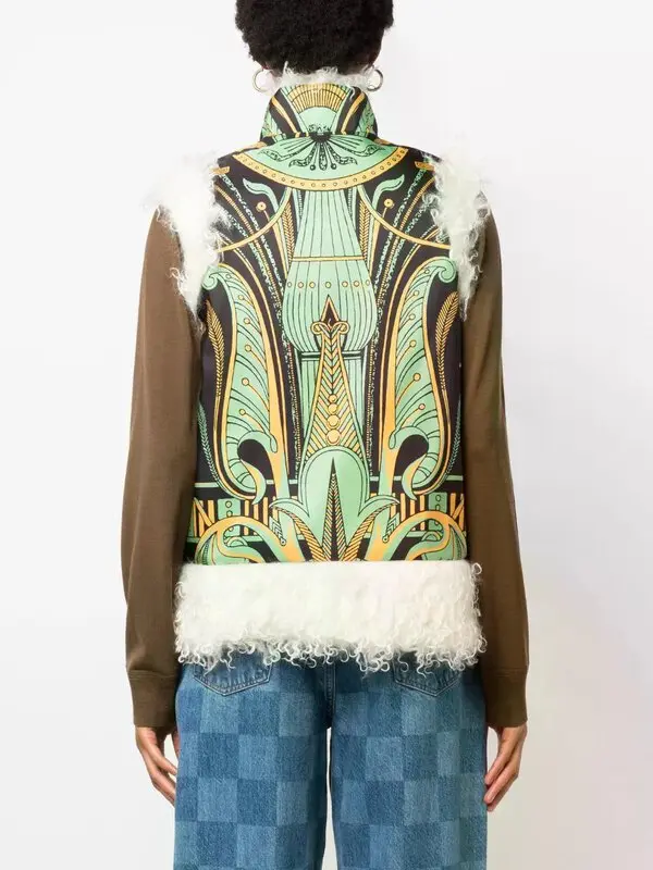 La DoubleJ Graphic-print Shearling-trim Vest