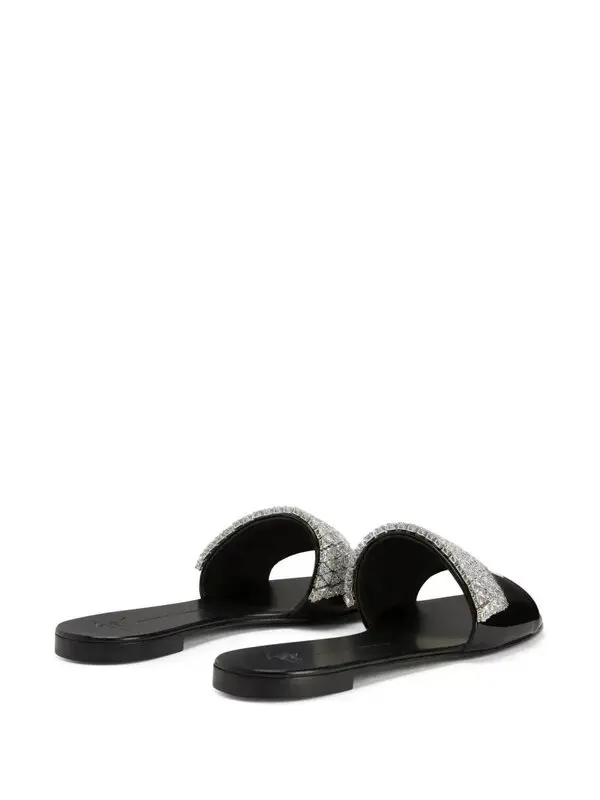 GIUSEPPE ZANOTTI Embellished Patent Leather Slide Sandals - Black