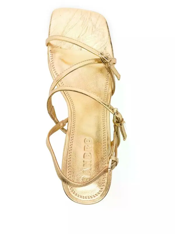 Sandro Patent Leather Strappy Heeled Sandals - Gold