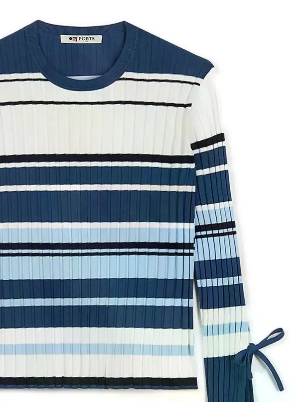 Ports 1961 Striped Knit Sweater With Bow Detailing - Blue
