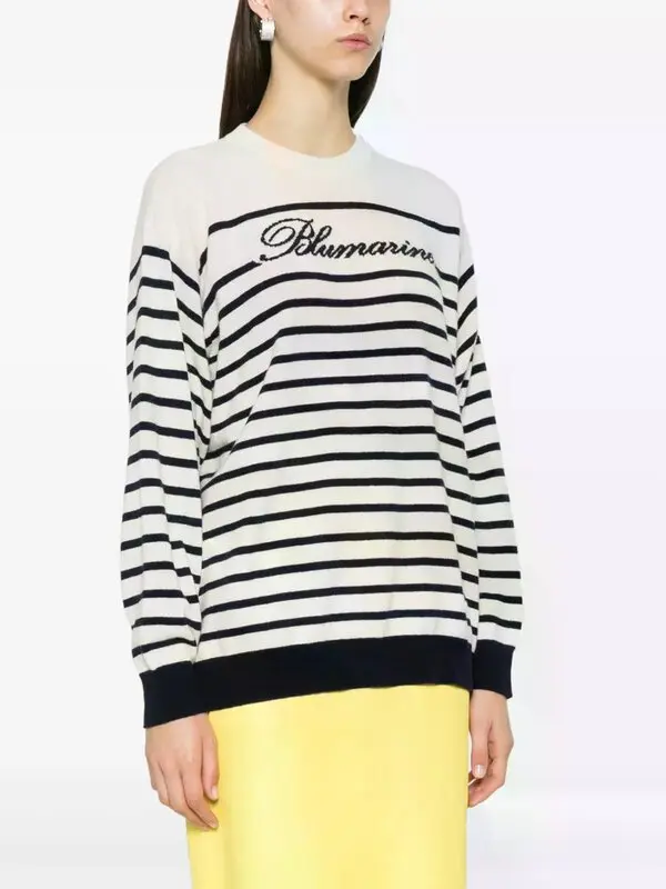 Blumarine Logo-intarsia Striped Virgin Wool Sweater