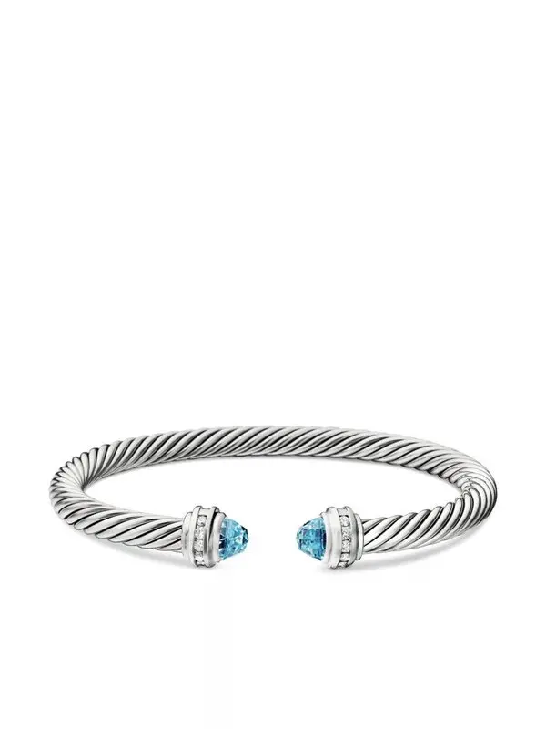 David Yurman Sterling Silver Classic Cable Blue Topaz And Diamond Bracelet - Ssabtdi Silver
