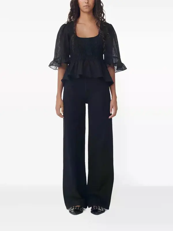 GANNI Crinkled Georgette Smock Blouse