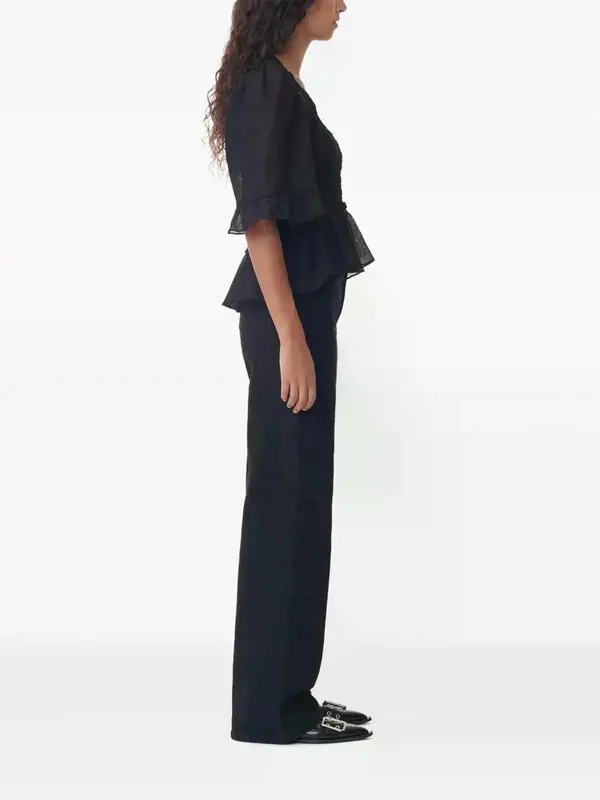 GANNI Crinkled Georgette Smock Blouse