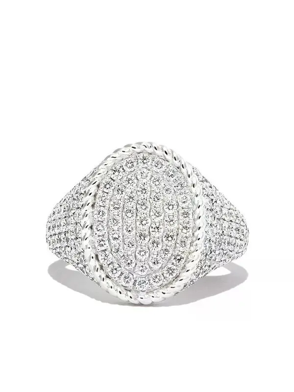 Yvonne Léon 18kt White Gold Diamond Pavé Signet Ring