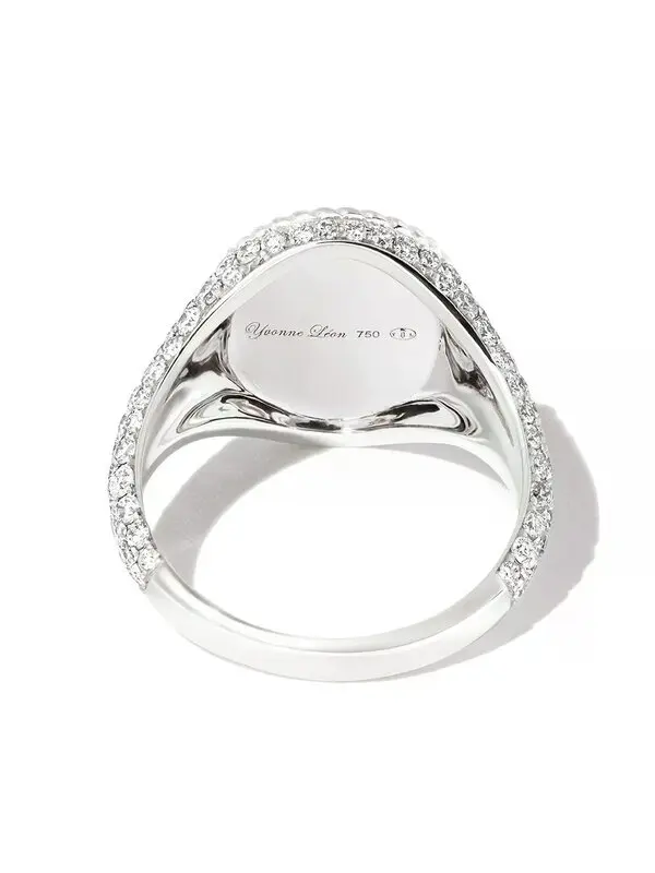 Yvonne Léon 18kt White Gold Diamond Pavé Signet Ring