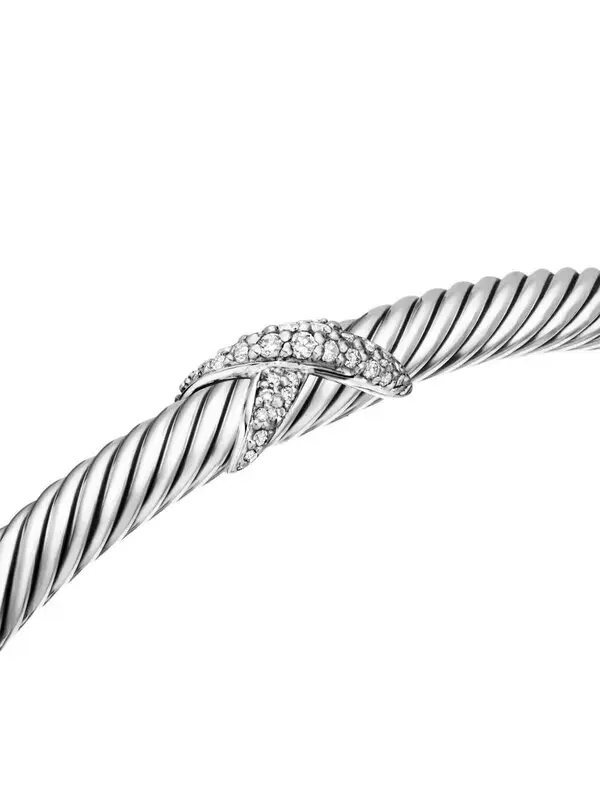 David Yurman Sterling And Diamond Cable Station Bracelet