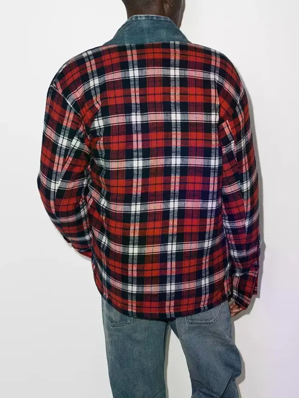 GREG LAUREN Plaid Flannel And Denim Cardigan