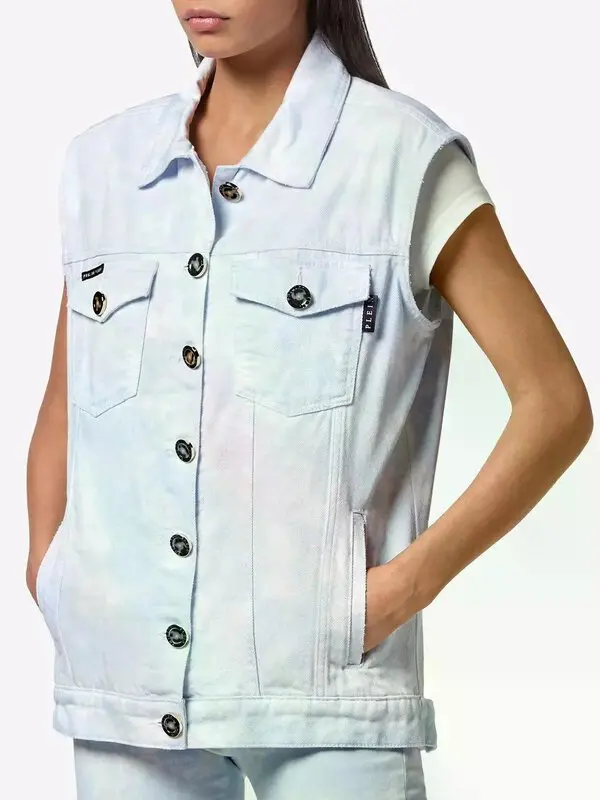 Philipp Plein Bleach-effect Denim Vest - Blue