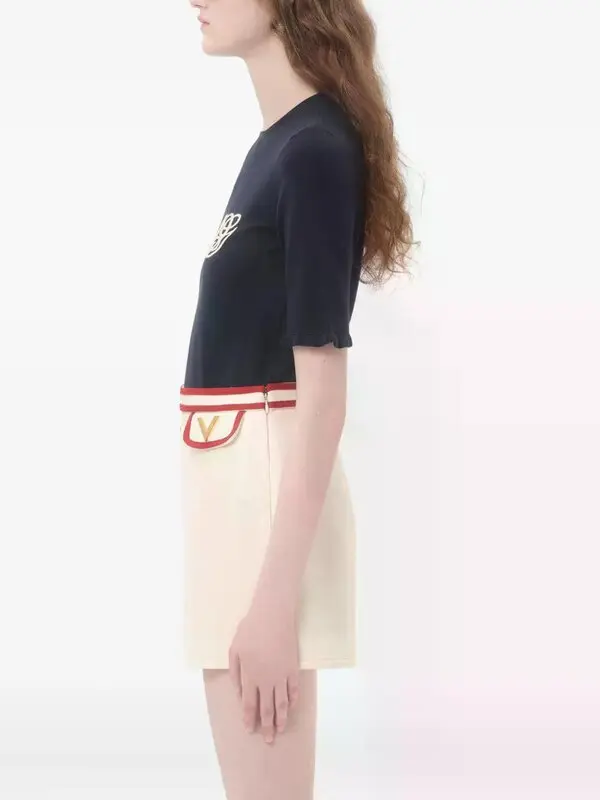 Valentino Garavani Embroidered Wool Top With Ruffle Detail