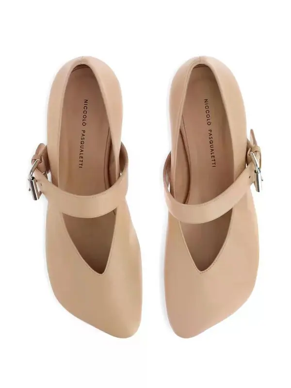 NICCOLO PASQUALETTI Beige Leather Mary Jane Ballet Flats