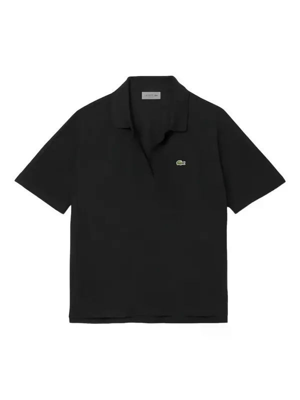 Lacoste V-neck Polo Top With Logo Patch - Black
