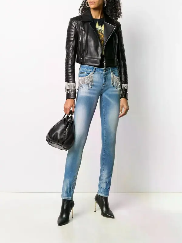 Philipp Plein Crystal-fringe Slim-fit Jeans - Blue
