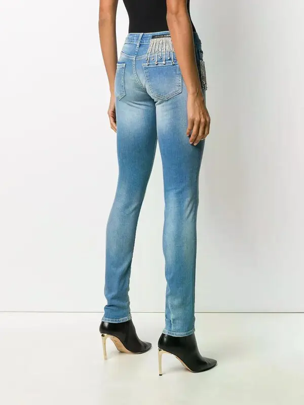 Philipp Plein Crystal-fringe Slim-fit Jeans - Blue
