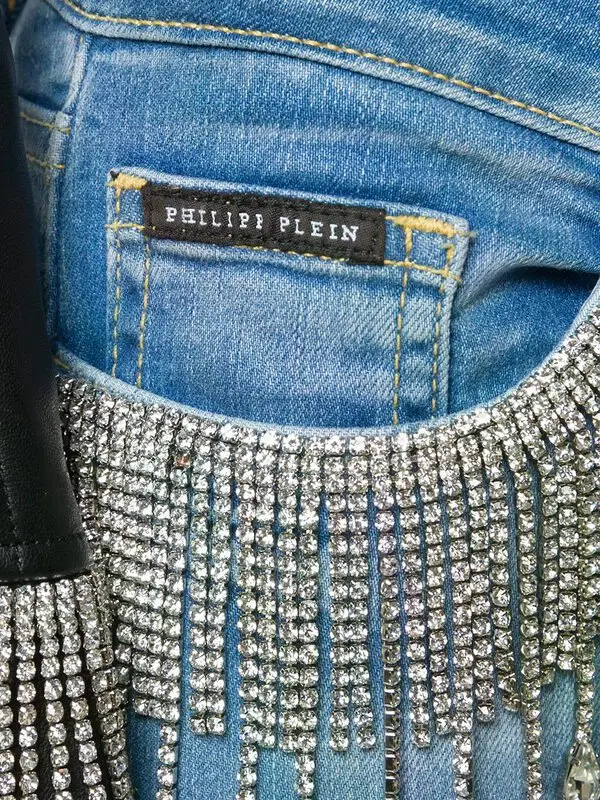 Philipp Plein Crystal-fringe Slim-fit Jeans - Blue