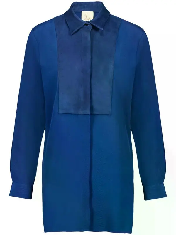 PAULA Silk Crepe Shirt With Suede Panelling - Blue