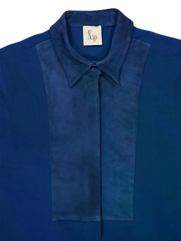 PAULA Silk Crepe Shirt With Suede Panelling - Blue