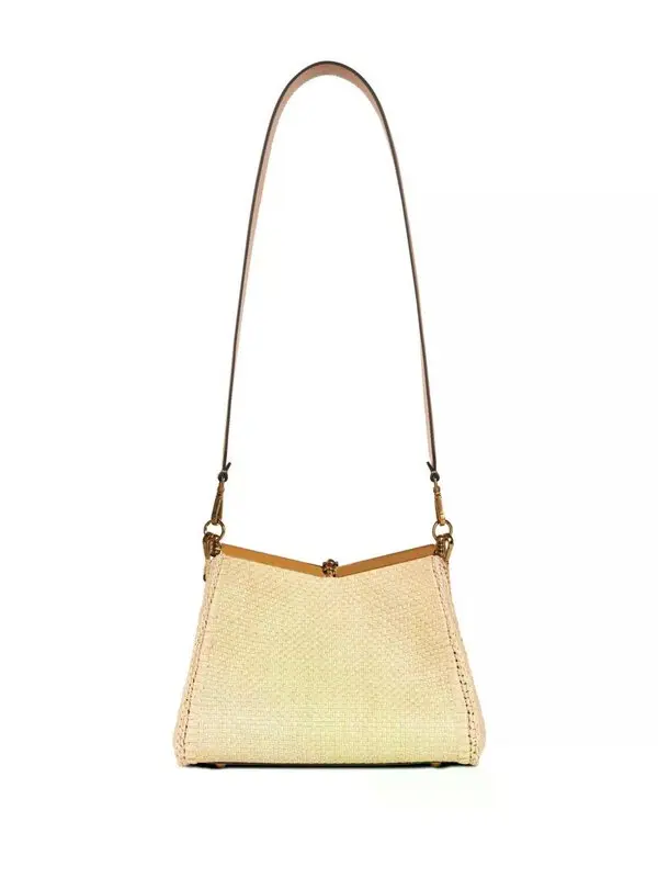 Etro Medium Vela Shoulder Bag In Raffia With Floral Embroidery
