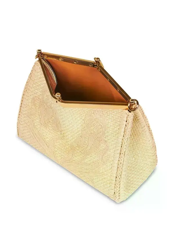 Etro Medium Vela Shoulder Bag In Raffia With Floral Embroidery