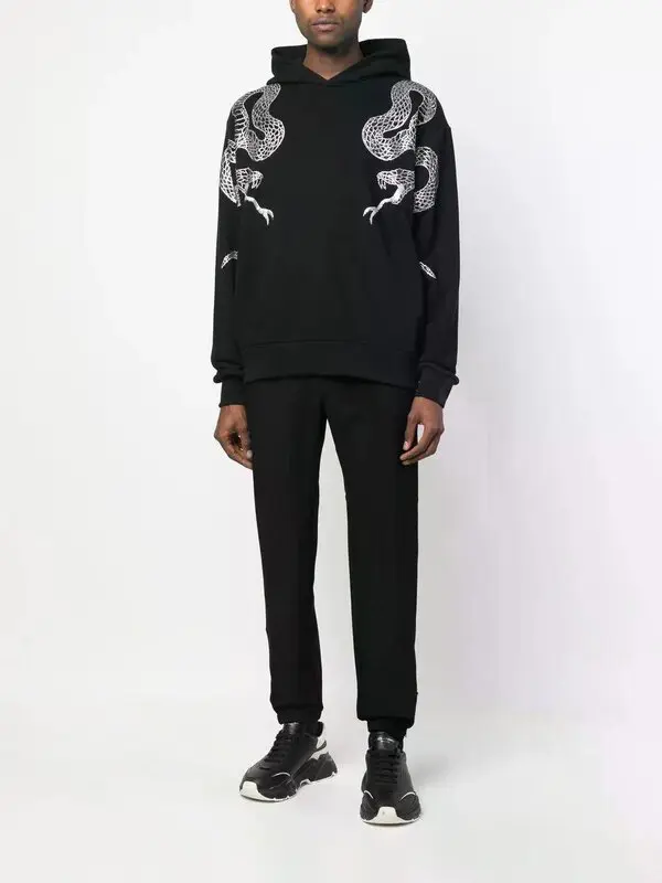 Philipp Plein Embellished Snake-print Detail Hoodie - Black