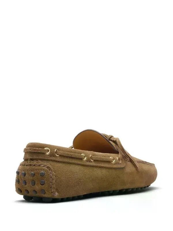 Car Shoe Suede Driving Shoes With Eyelet Detailing - Brown