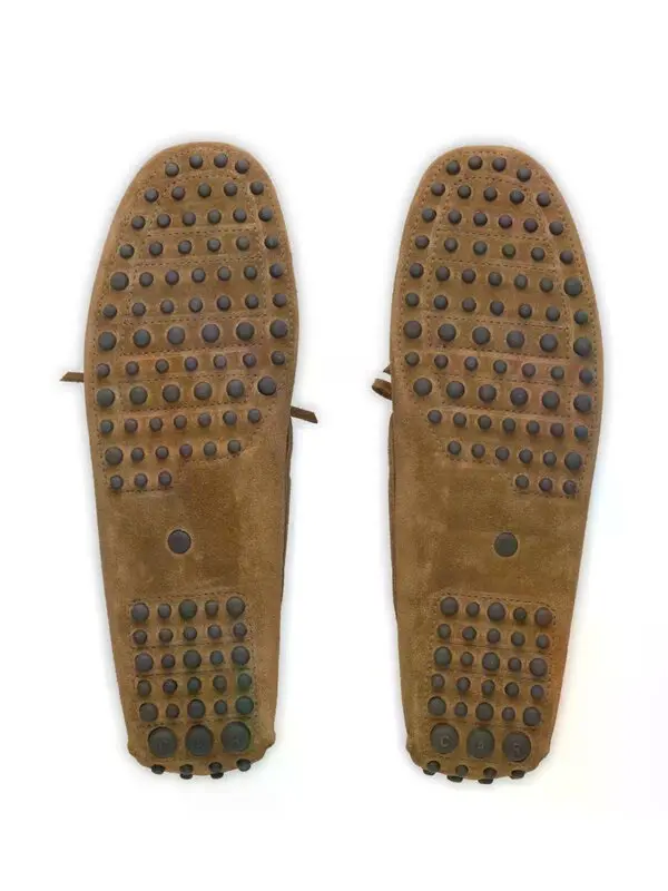 Car Shoe Suede Driving Shoes With Eyelet Detailing - Brown